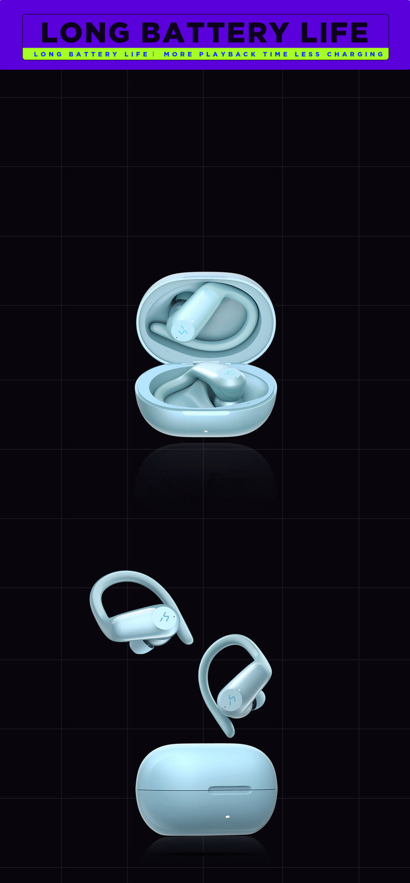 HAKII Action TWS Earbuds - Workout Wireless Earbuds (Blue)